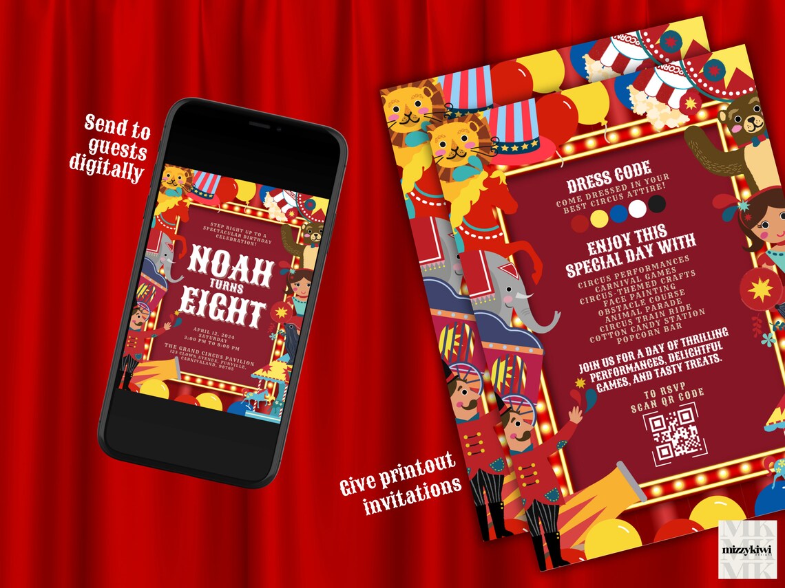 Circus Birthday Party Invitation Template for Kids Editable ...