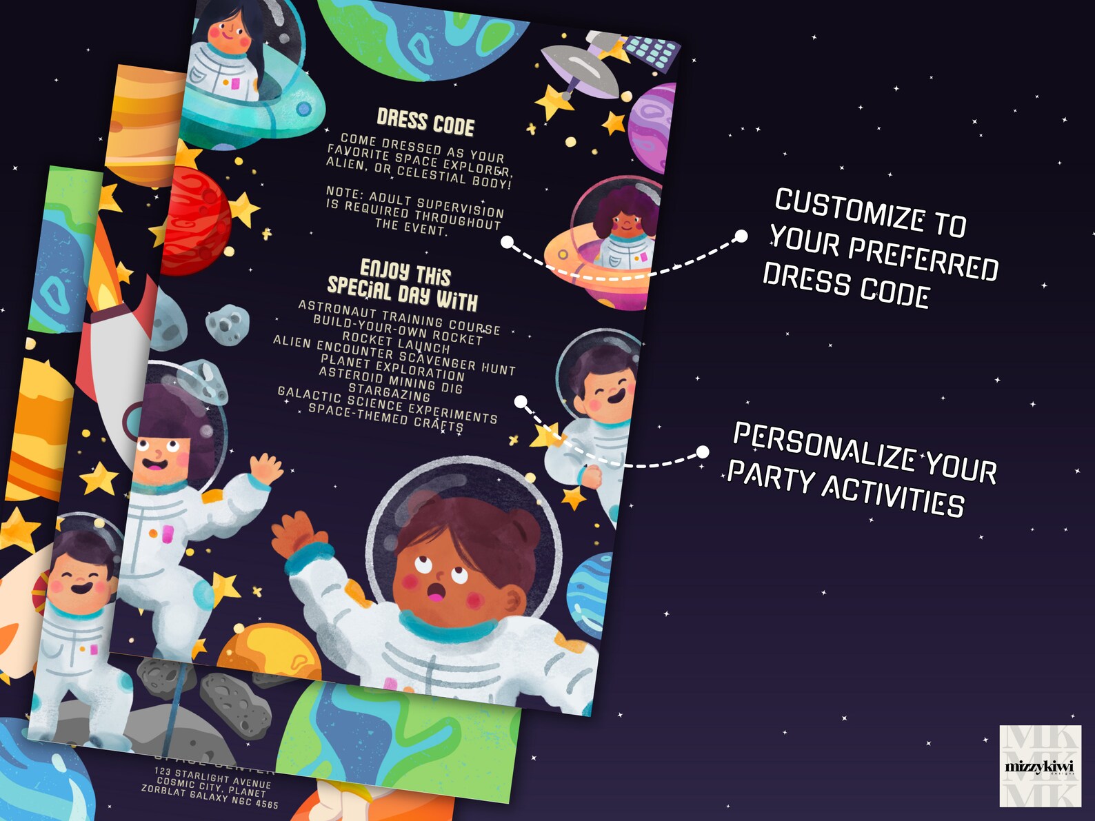 Outer Space Birthday Party Invitation Card Template Editable, Universe ...