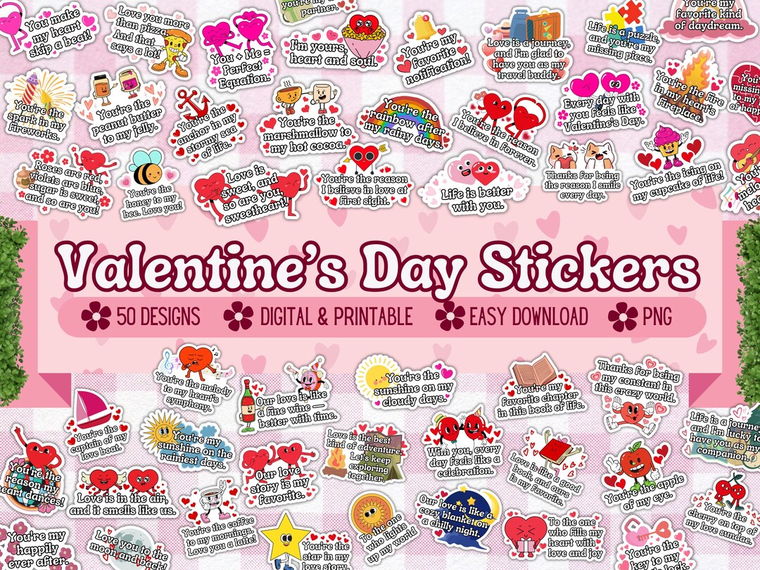 Printable Valentine Stickers Cute Love Stickers Heartfelt Message, Pink ...