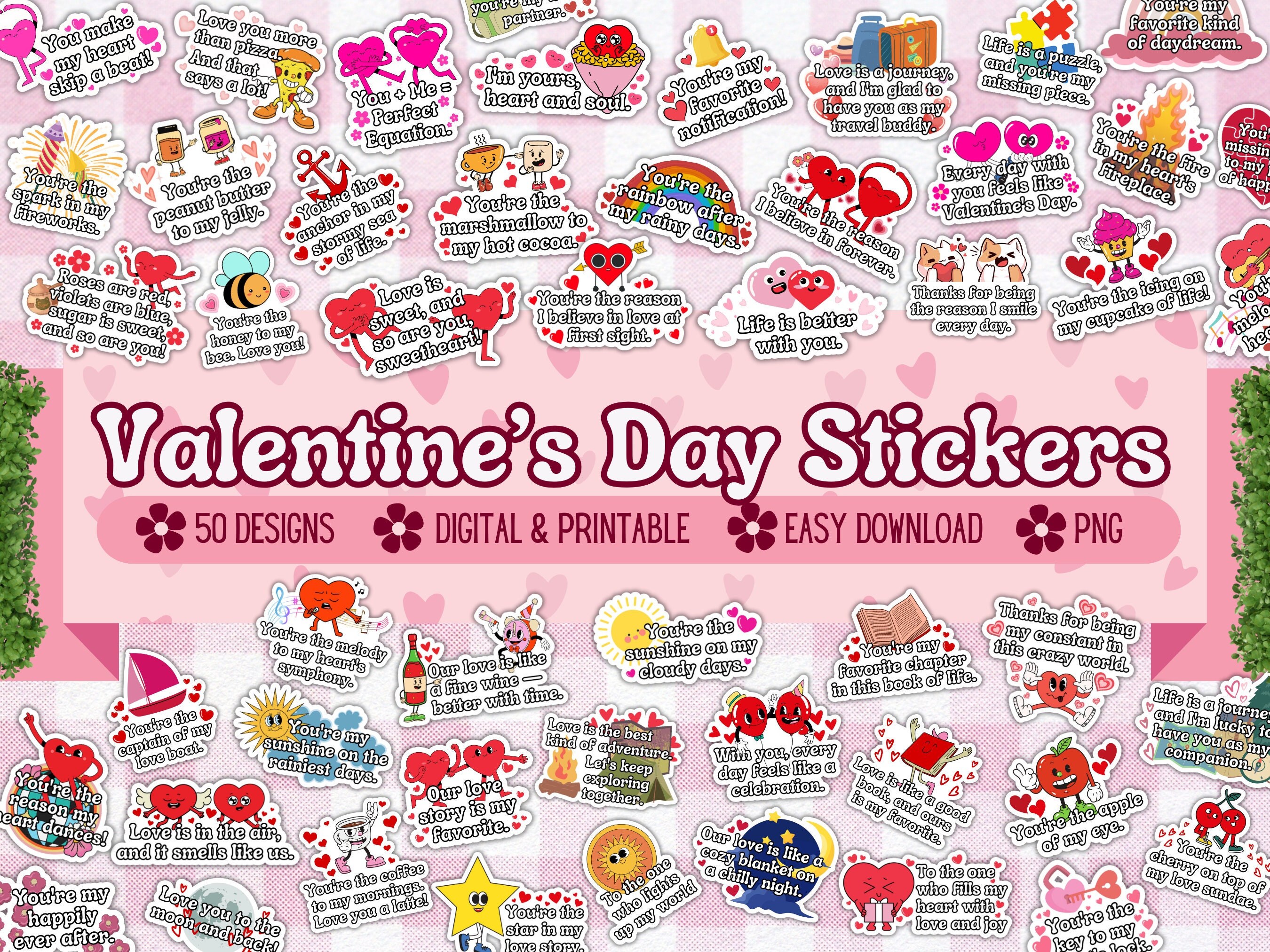 Printable Valentine Stickers Cute Love Stickers Heartfelt Message, Pink ...