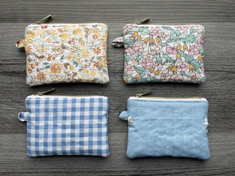 Quilted Coin Purse, Mini Zippered Pouch, Handmade, Cardholder, Jewelry ...