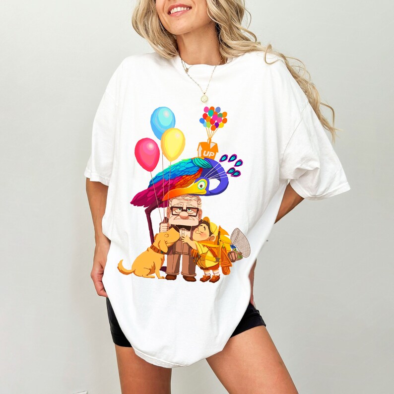 Disney Pixar up Shirt, A World of Adventure Awaits Rainbow Balloons Tee ...