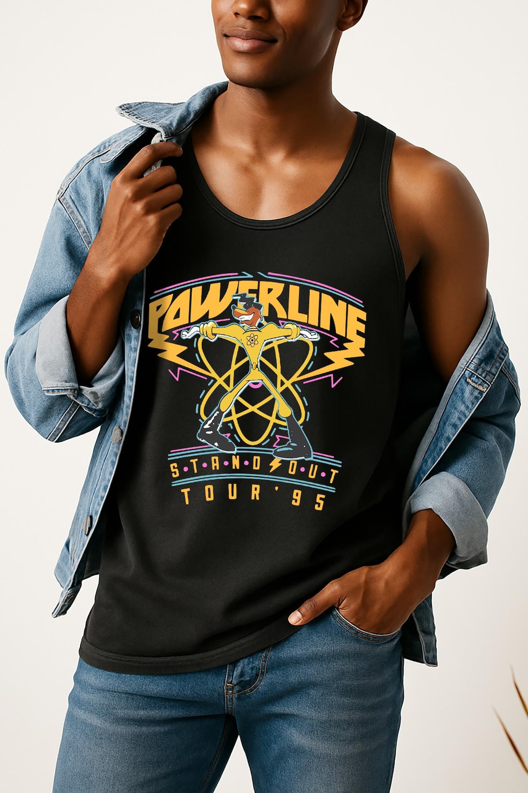 Retro Disney Powerline Tour '95 Tank Top, Goofy Stand Out Tee ...