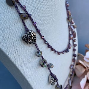 Unique Crochet Wrap Necklace With Purple Beads - Etsy