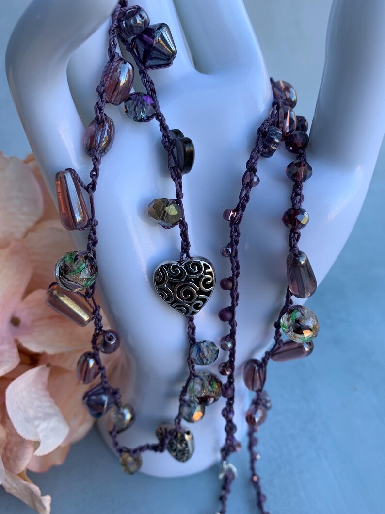 Unique Crochet Wrap Necklace With Purple Beads - Etsy