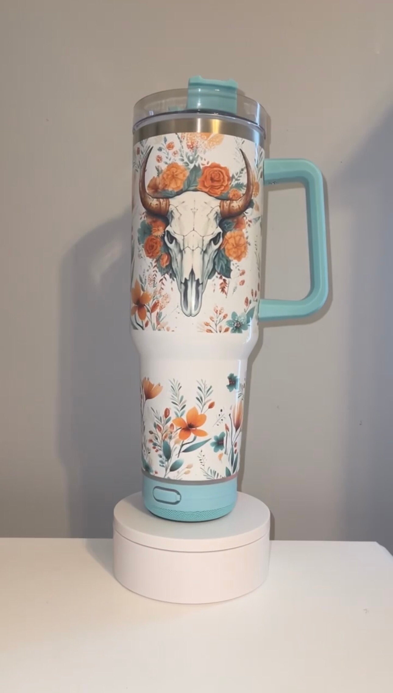 Teal Bull Skull Tumbler, 40 Oz Western Tumbler, 40 Oz Tumbler, Tumbler ...