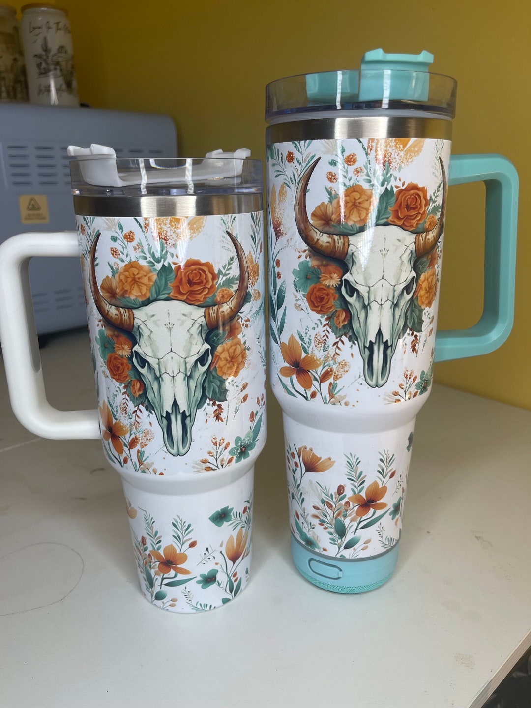 Teal Bull Skull Tumbler, 40 Oz Western Tumbler, 40 Oz Tumbler, Tumbler ...