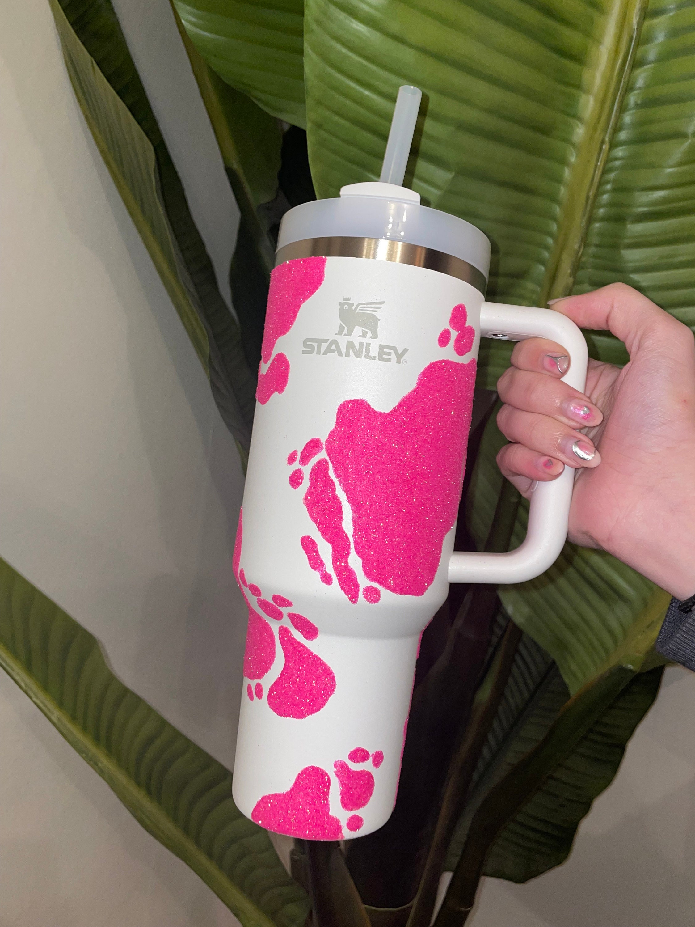 Pink Glitter Cow Print Stanley 40 Oz Tumbler - Etsy