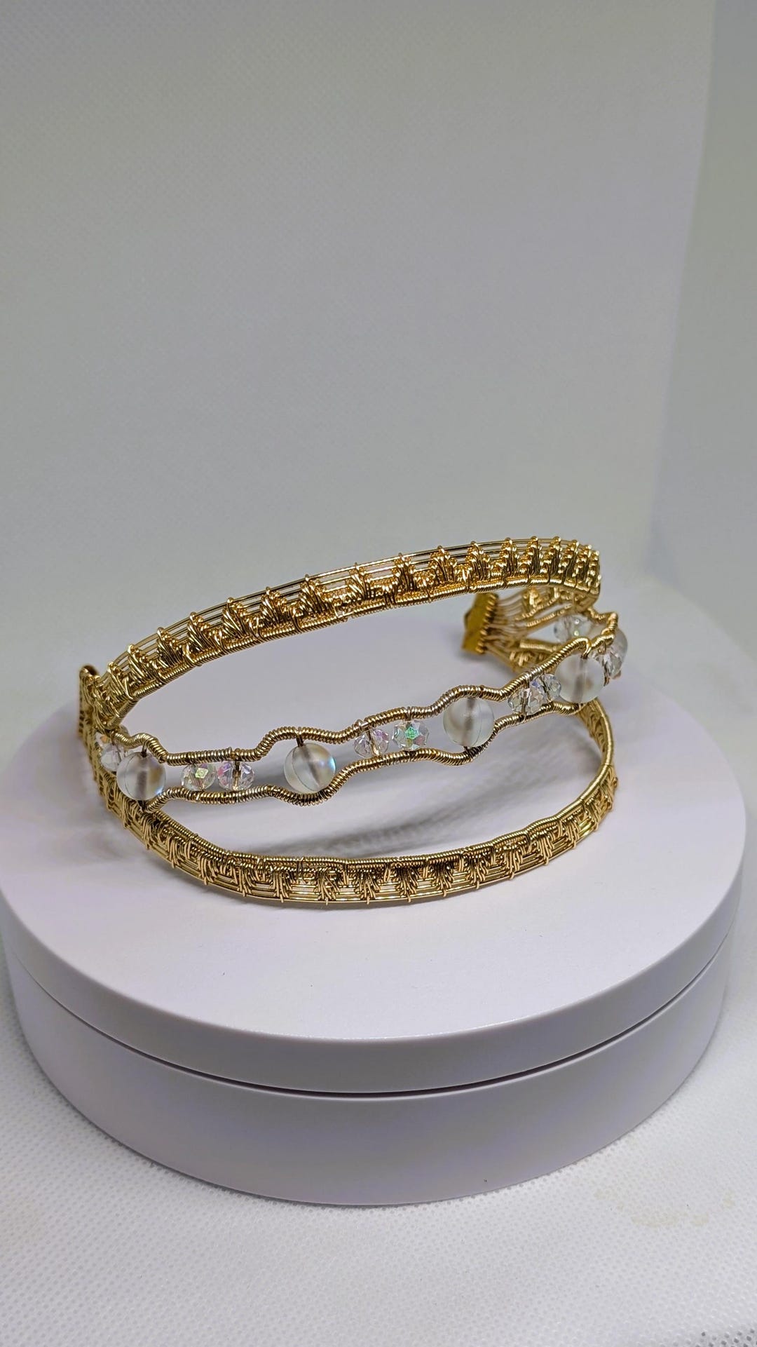 Golden Arm Cuff With Crystal Beads - Handmade - Etsy