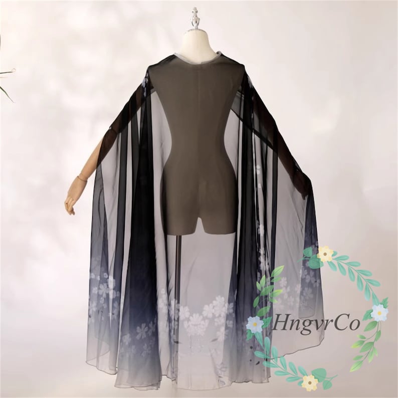 2024 New Black Gradient Long Cloak. Flower Printed Magic Cape. Adult ...