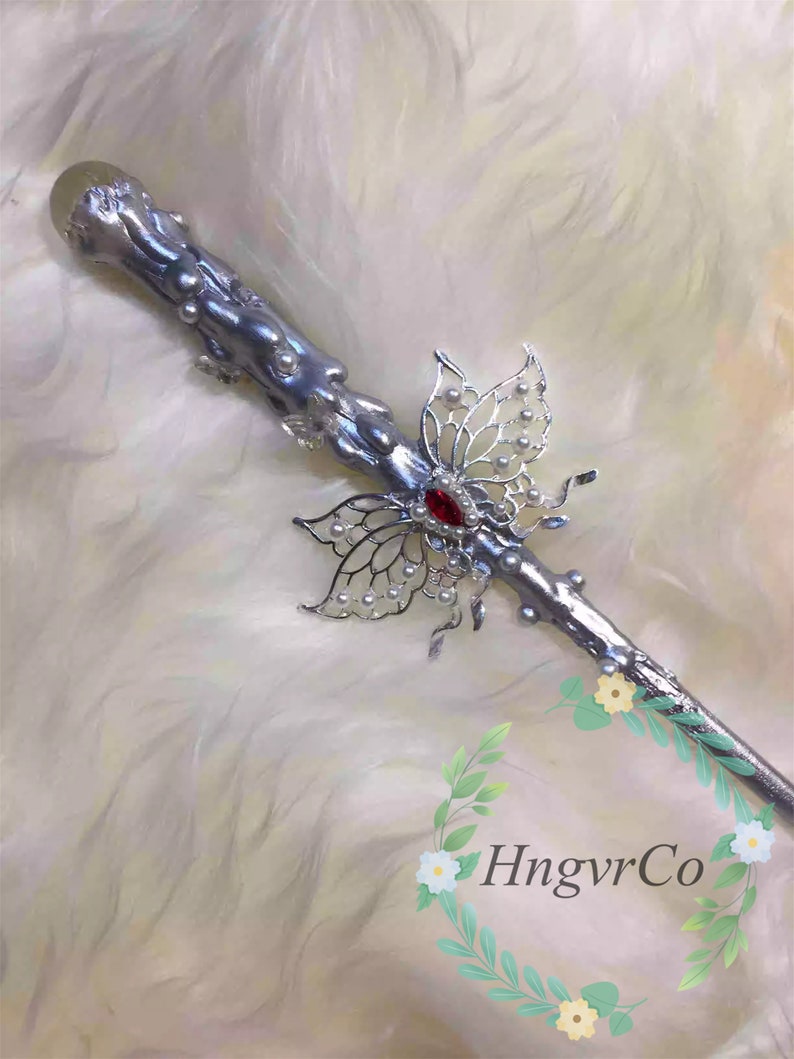 Silver Magic Wand With Pearls Butterfly Wizard Wand Original Fairy Wand ...