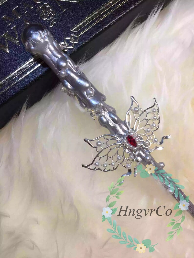 Silver Magic Wand With Pearls Butterfly Wizard Wand Original Fairy Wand ...