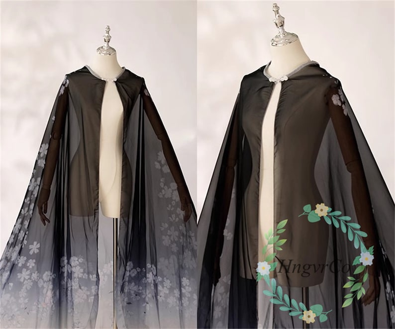 2024 New Black Gradient Long Cloak. Flower Printed Magic Cape. Adult ...