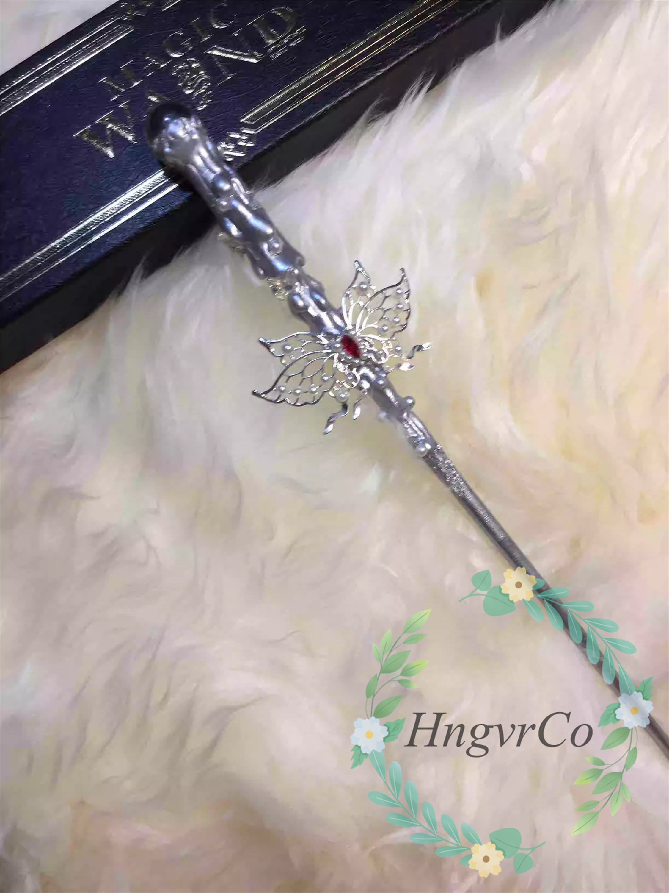 Silver Magic Wand With Pearls Butterfly Wizard Wand Original Fairy Wand ...