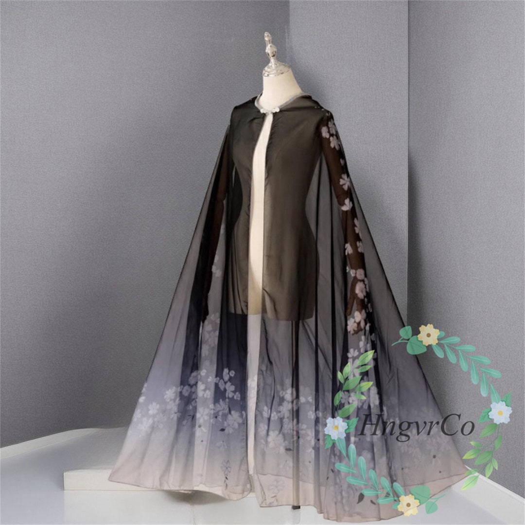 2024 New Black Gradient Long Cloak. Flower Printed Magic Cape. Adult ...