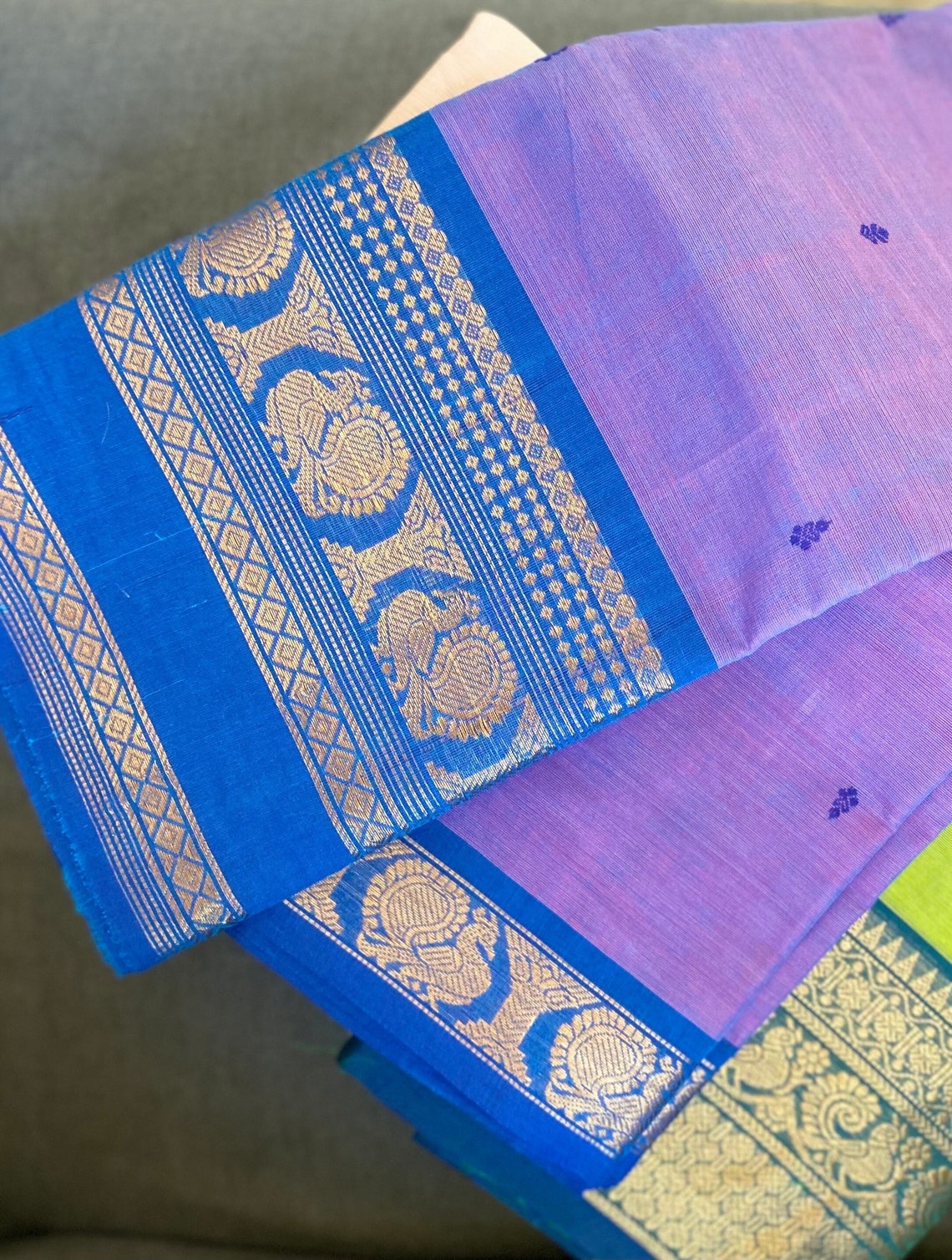 Blue/violet Shot Color With Blue Border | Chettinad | Pure Cotton ...