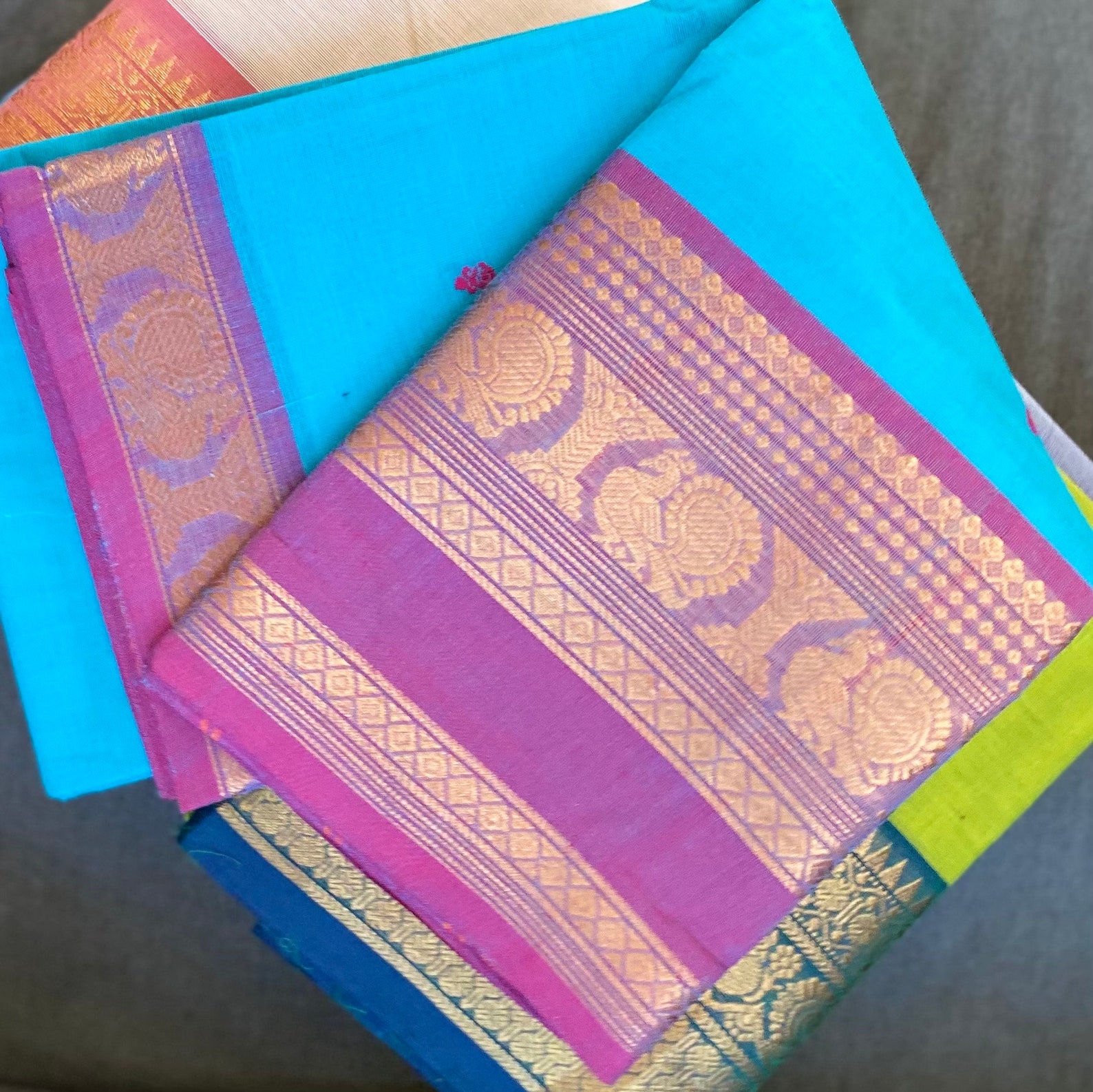 Firozi Blue Color With Majenta Border | Chettinad | Pure Cotton | Zari ...