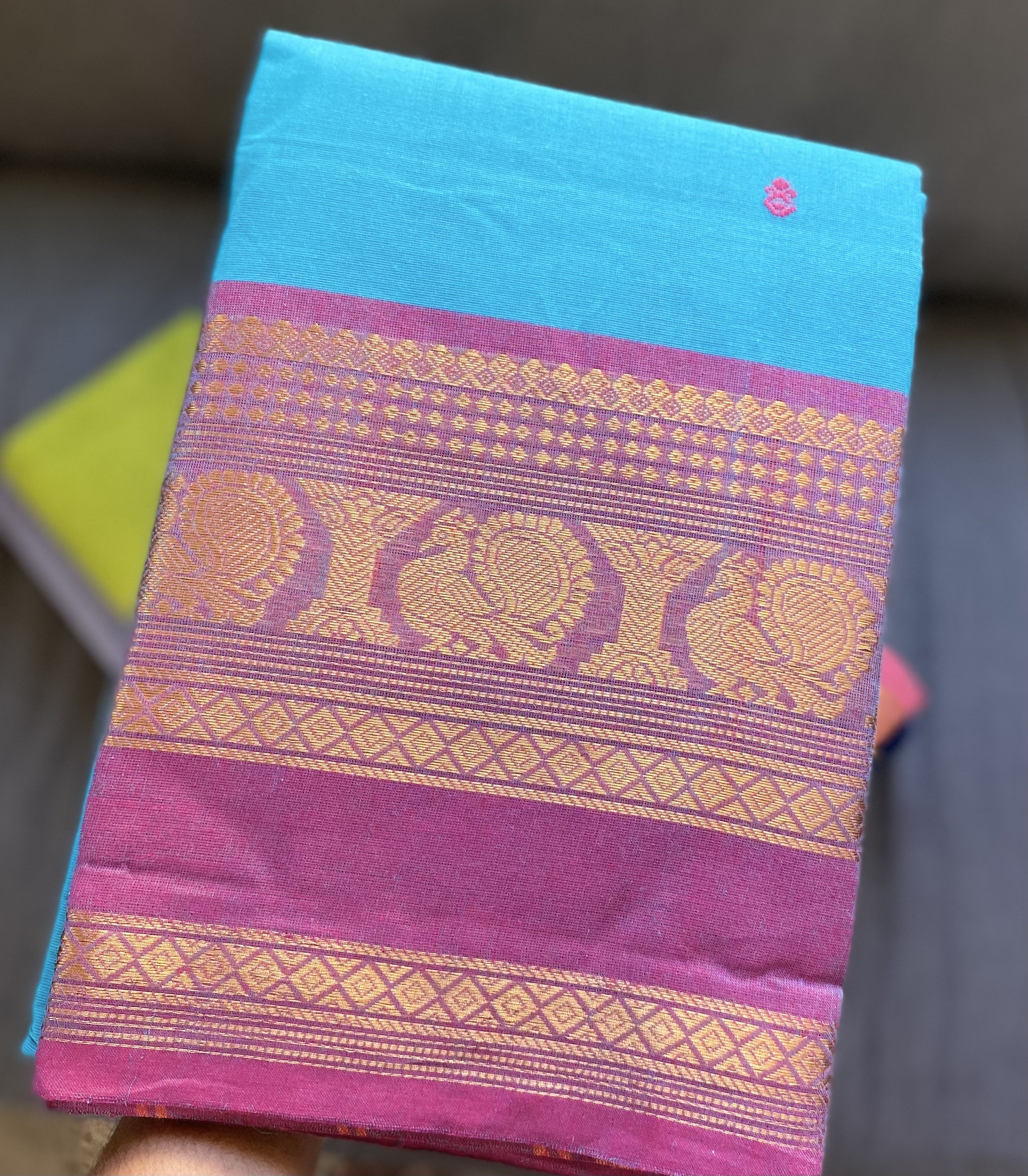 Firozi Blue Color With Majenta Border | Chettinad | Pure Cotton | Zari ...