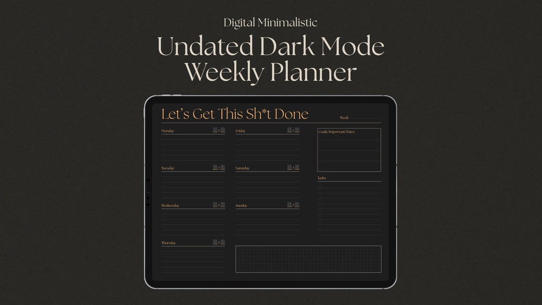 2024 Dark Mode Undated Digital Weekly Planner Template, Goodnotes ...