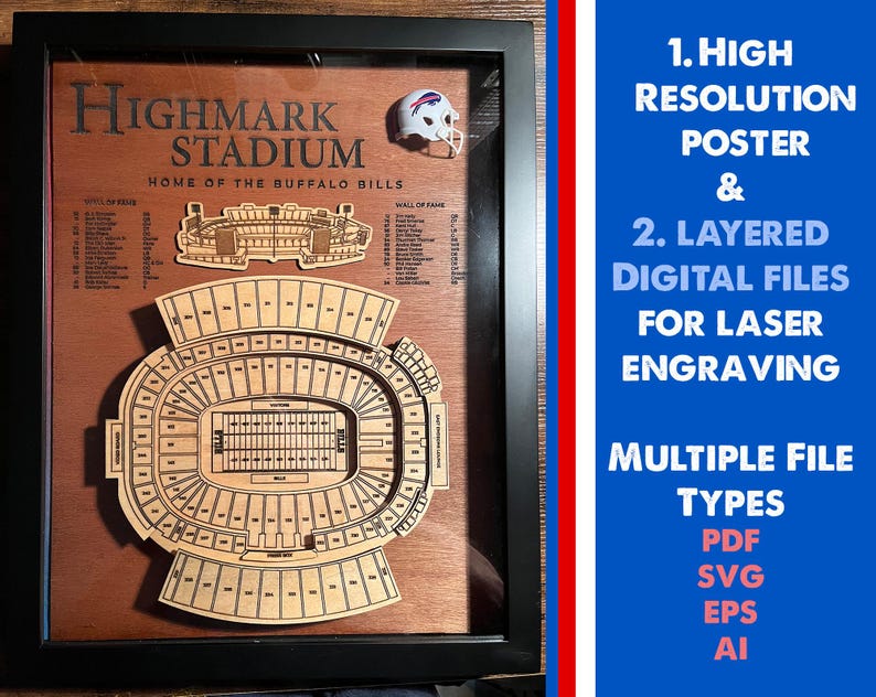 Buffalo Bills Highmark Stadium Seating Plan Poster: Laser Engraving ...