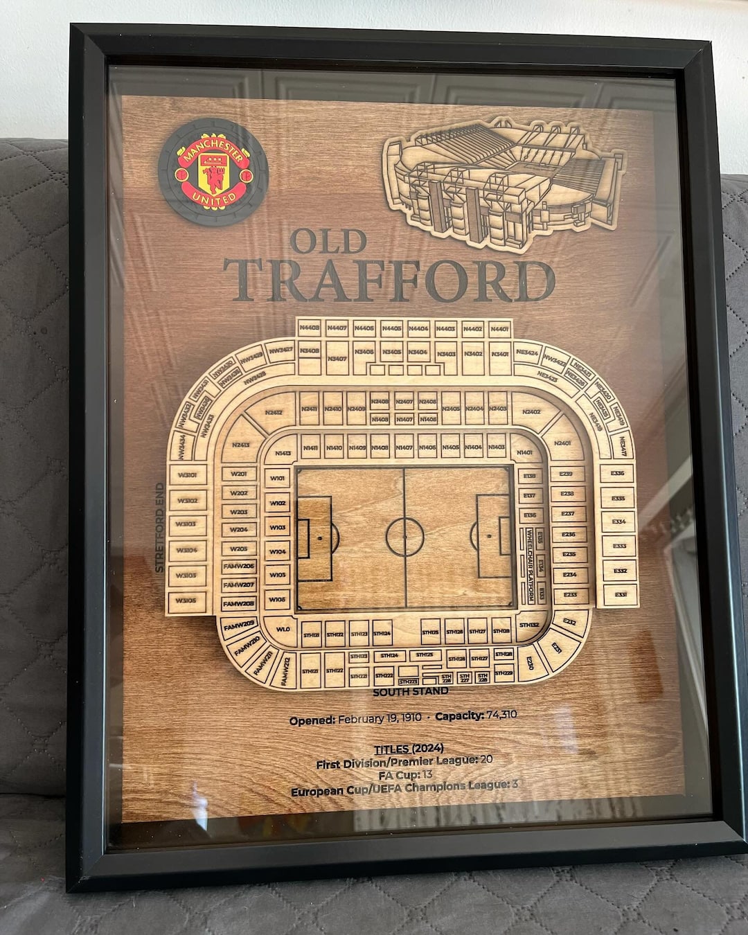 Manchester United Old Trafford 14x18 Shadow Box Stadium Wood Art. Comes ...