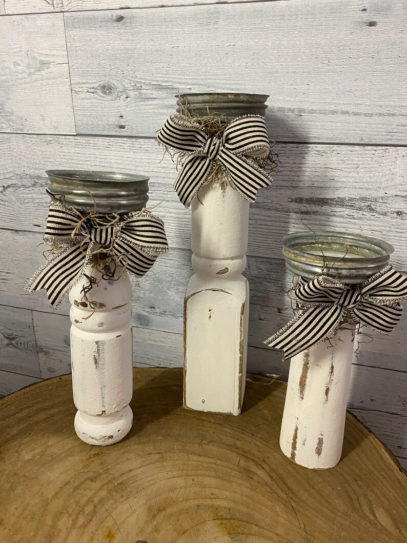 Rustic Candleholders, Antique Zinc Ball Mason Jar Lid Tops, Milk Glass ...