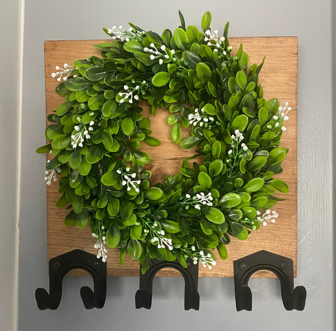 Boxwood Wreath Sign With Hooks, Handmade, Upcycled, Farmhouse Style ...