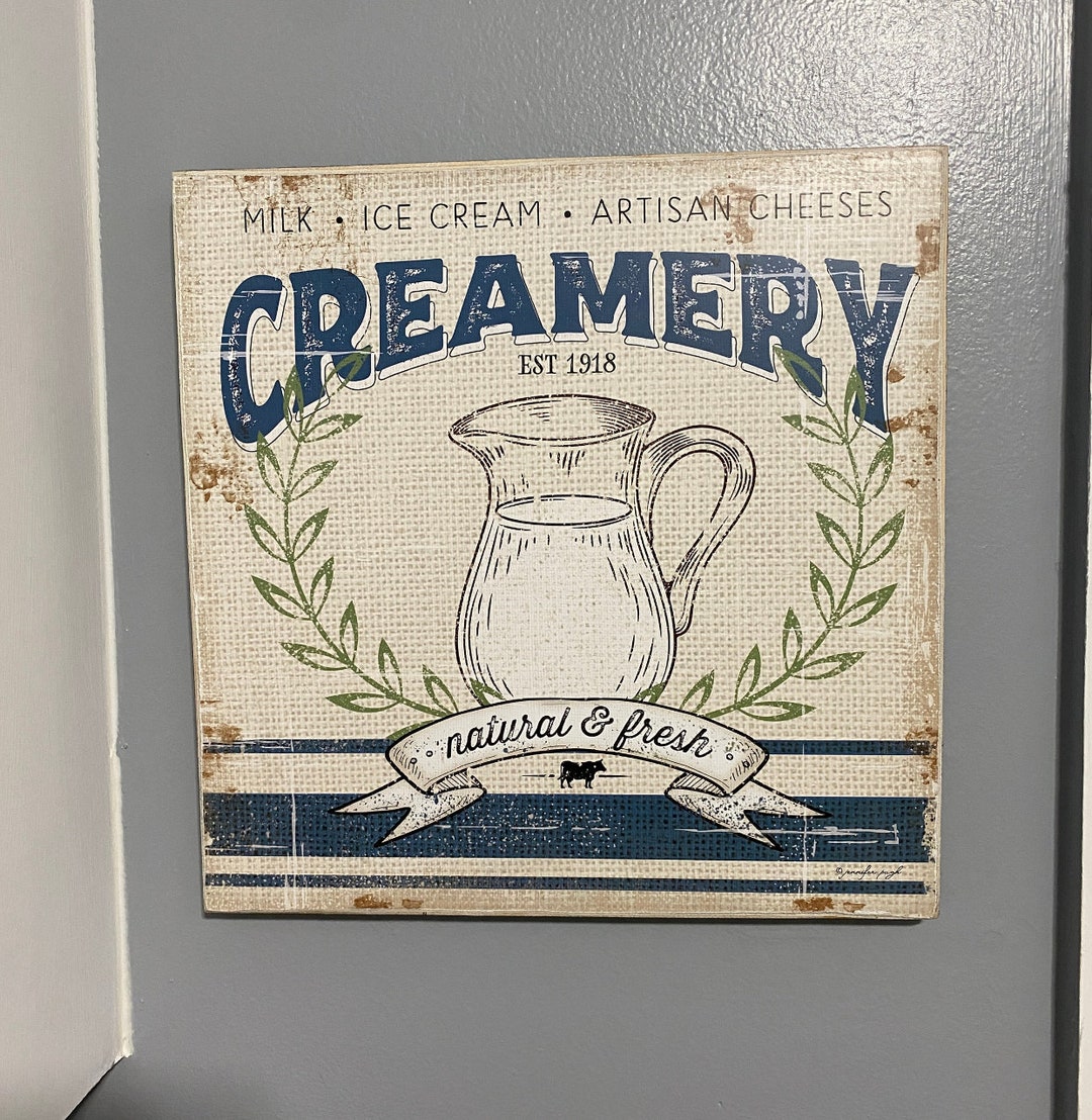 Farmhouse Wall Decor, Wooden Creamery Sign, Milk, Ice Cream, Artisan ...
