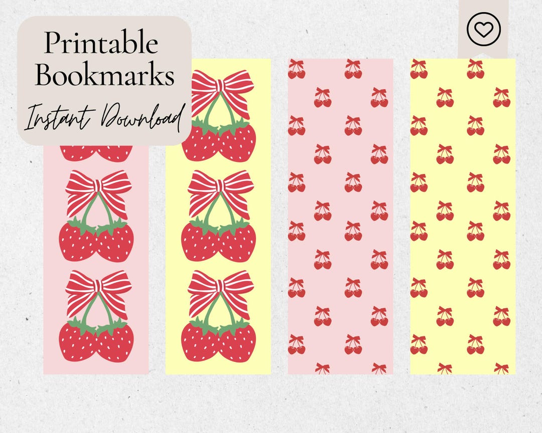 Coquette Cherry Printable Bookmarks, Bookmark SVG, Gift for Book Lover ...