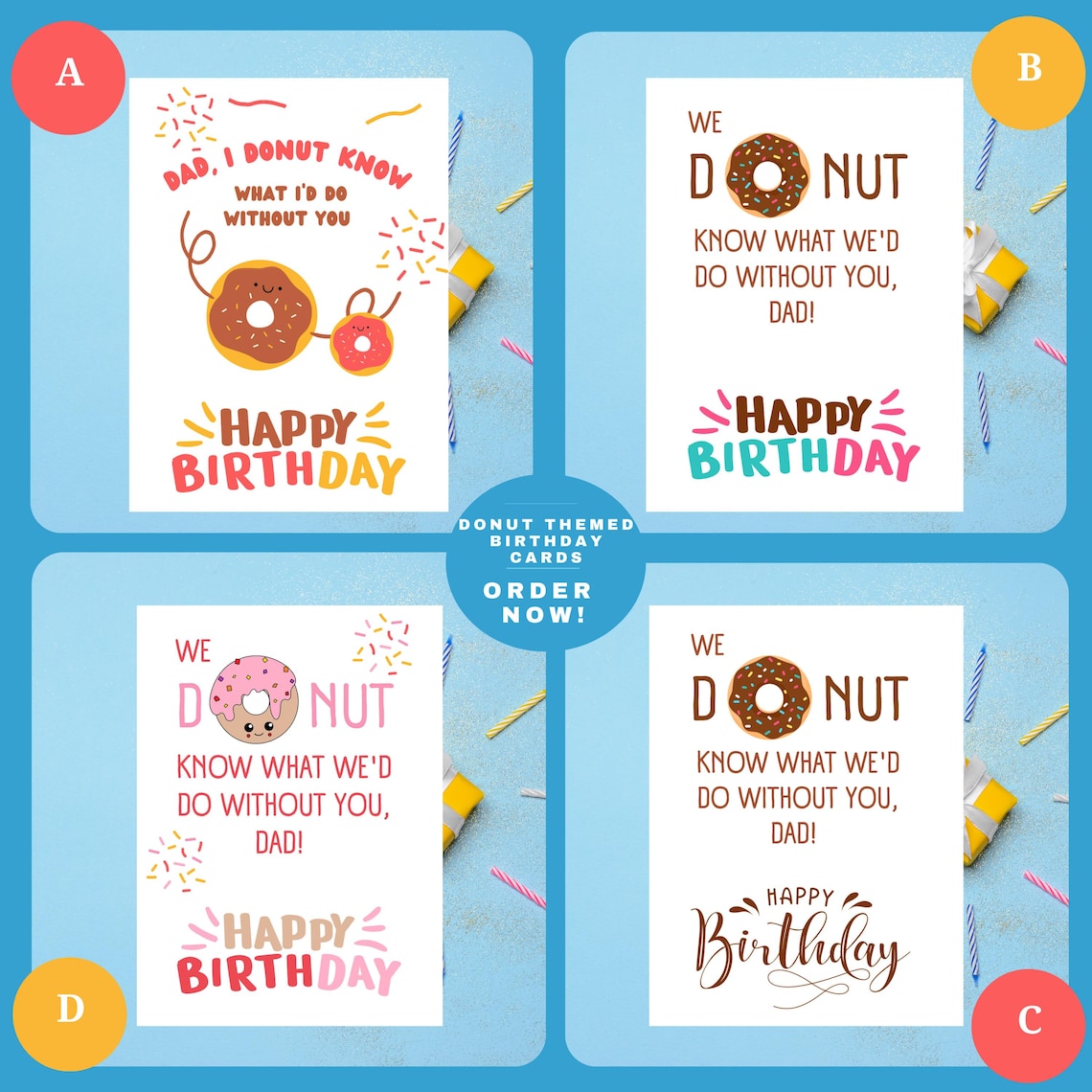 Funny Happy Birthday Card, Donut Birthday Card, Card for New Dad Daddy ...