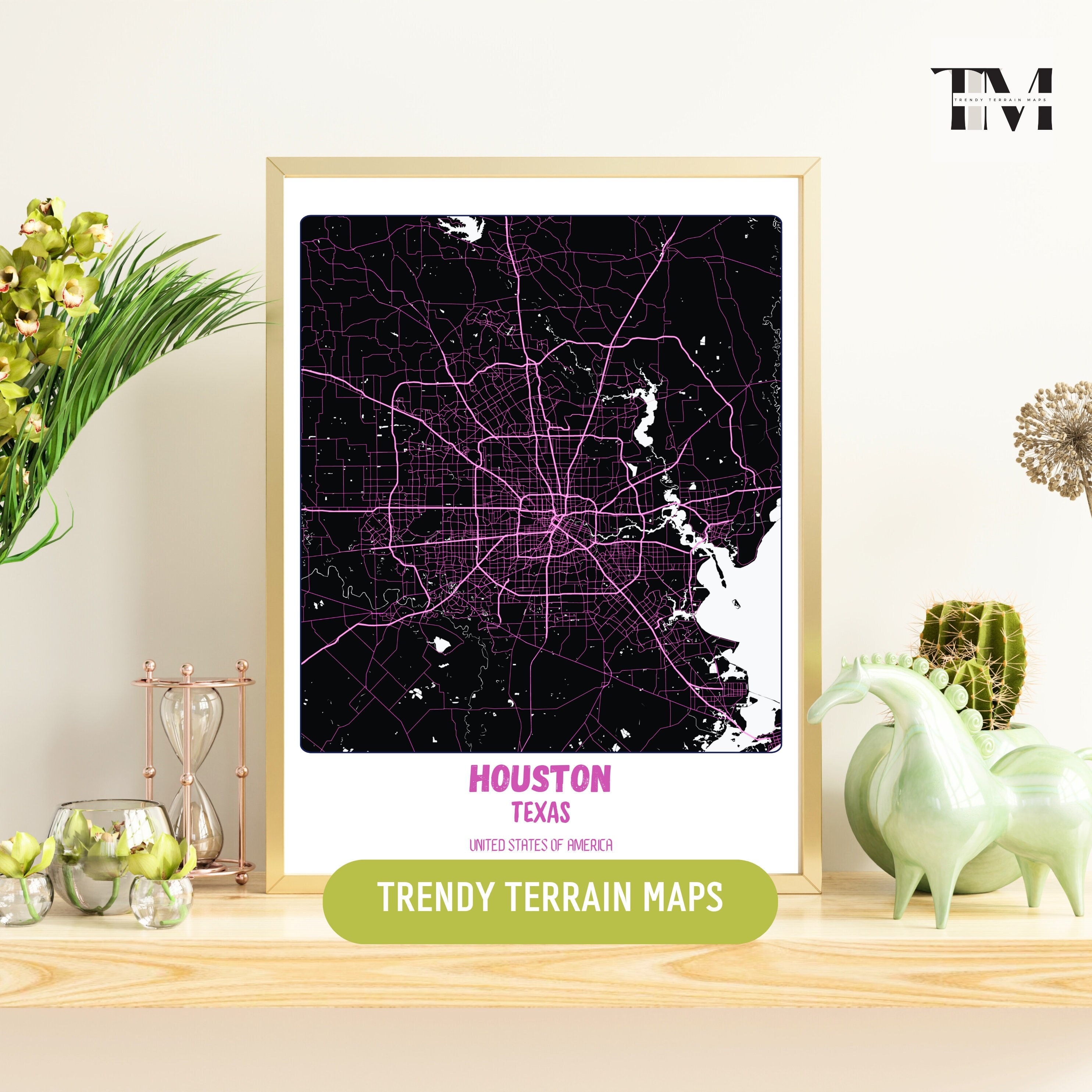 Custom Map of Houston,personalized City Map,your City, Town, Wall Art ...