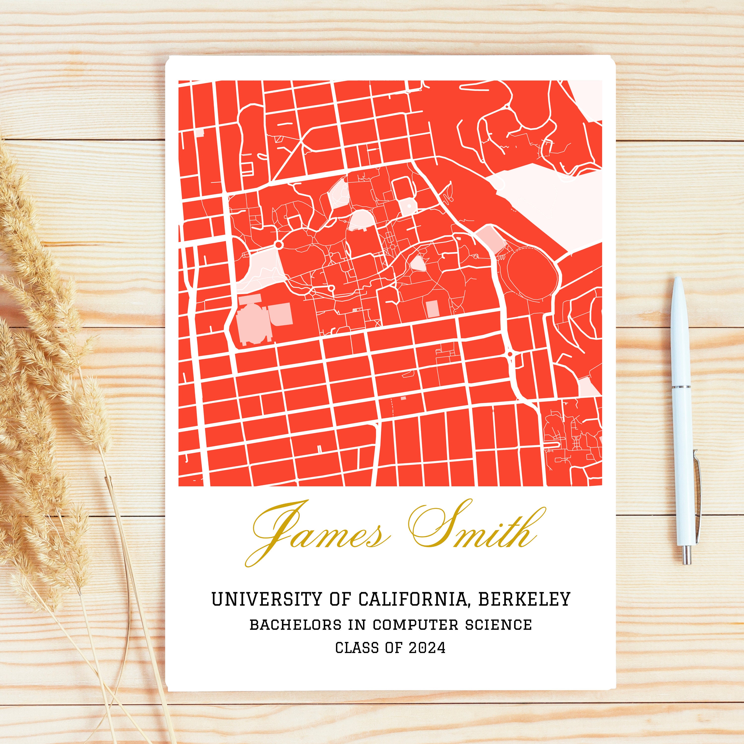 Personalized College Wall Art, School Map, Co-ordinates Gift, Address ...