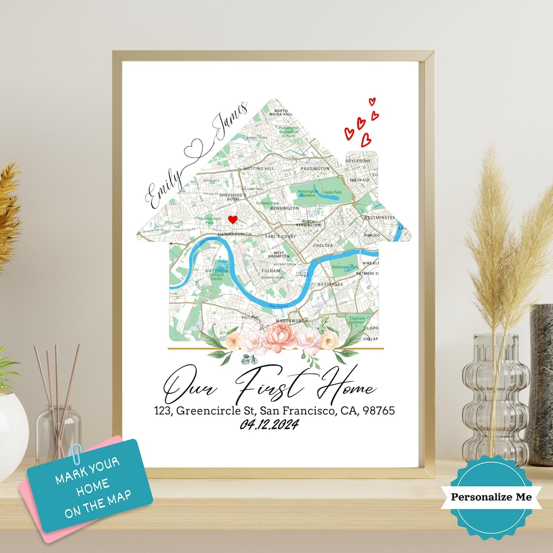 Personalized First Home Closing Map Wall Decor New Home Moved ...