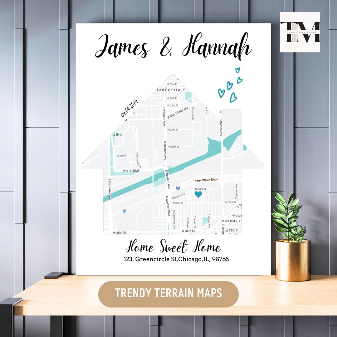 Custom Home Map, Personalized Housewarming Gift, Realtor Closing Gift ...