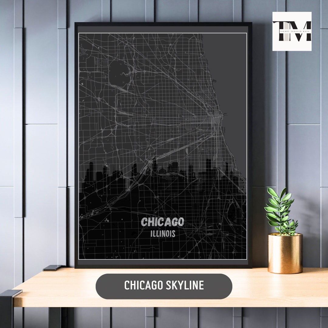 Custom Chicago Map, Chicago Skyline Poster, Chicago City Skyline ...