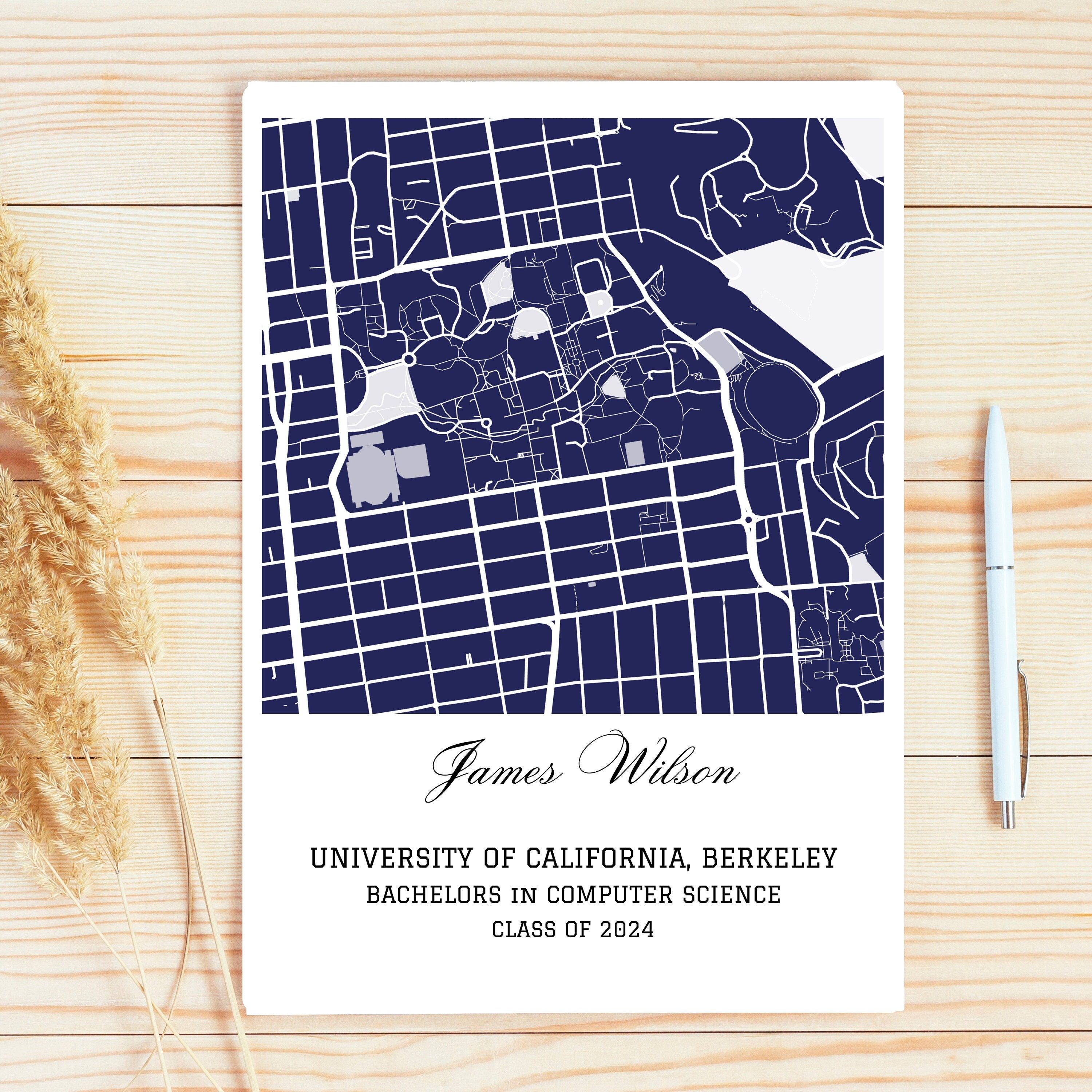 Custom University Map Graduation Gift, Personalized College Campus Map ...