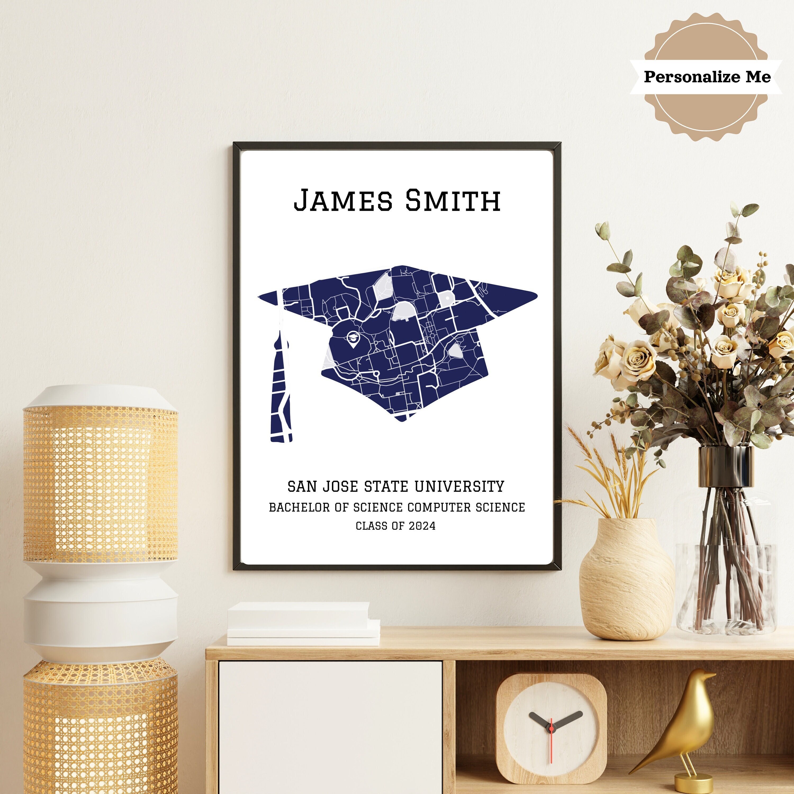 Custom University Map Graduation Gift, Personalized College Campus Map ...