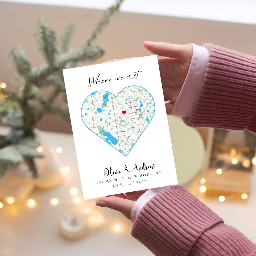 Where We Met Map Card Custom Map First Date Card Gift for First Date ...