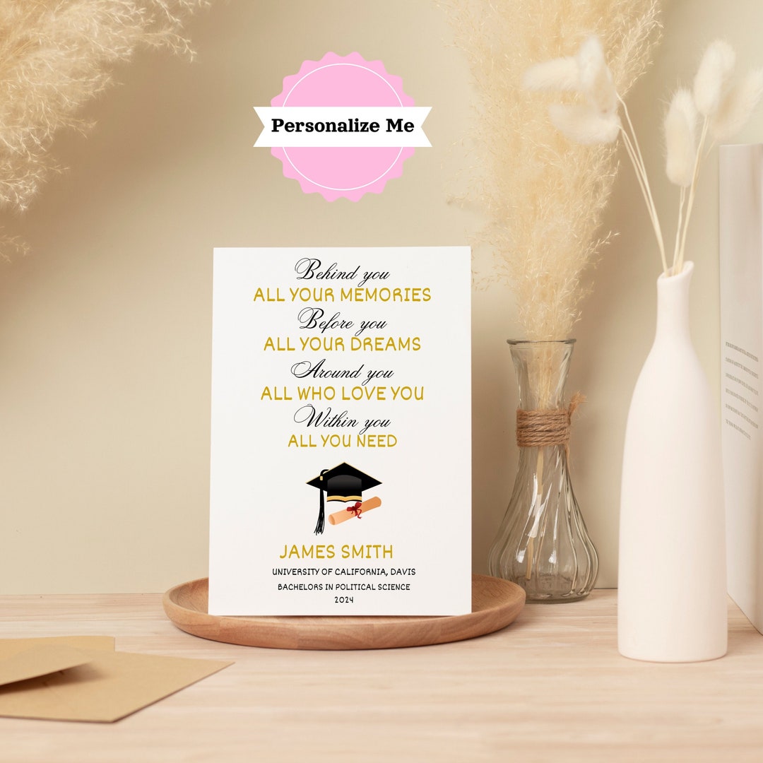 Personalized Graduation Card, Black and Gold, Graduation Poem Custom ...