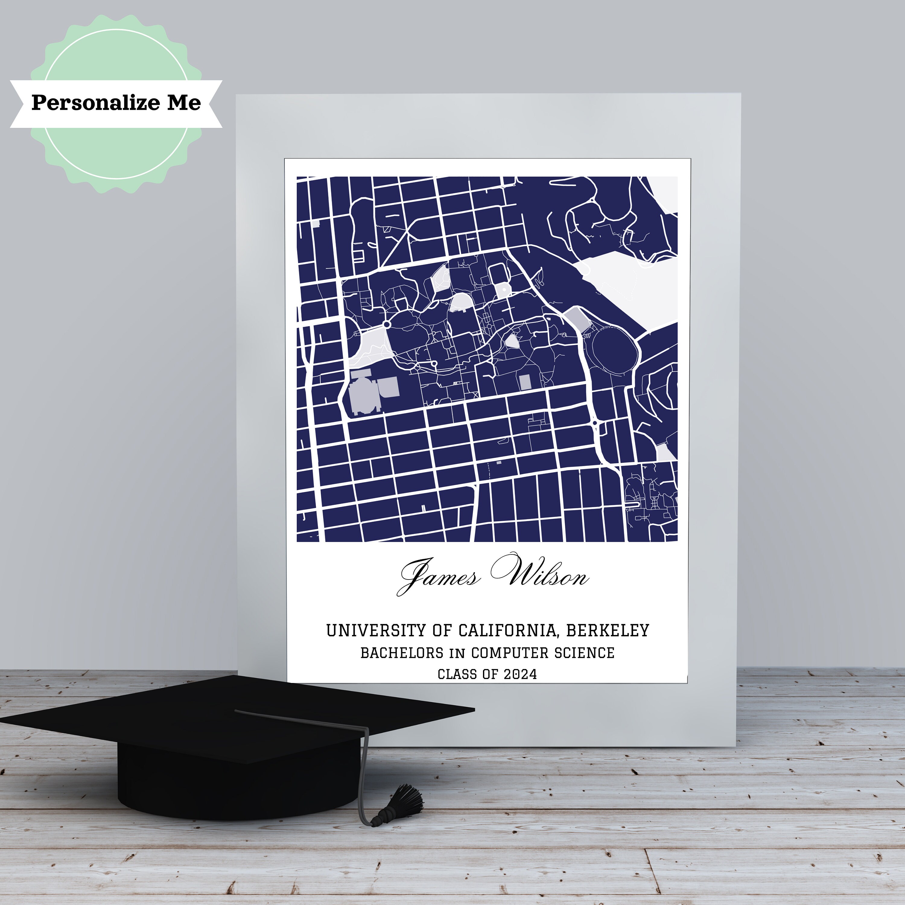 Personalized University Map Graduation Gift, College Campus Map ...