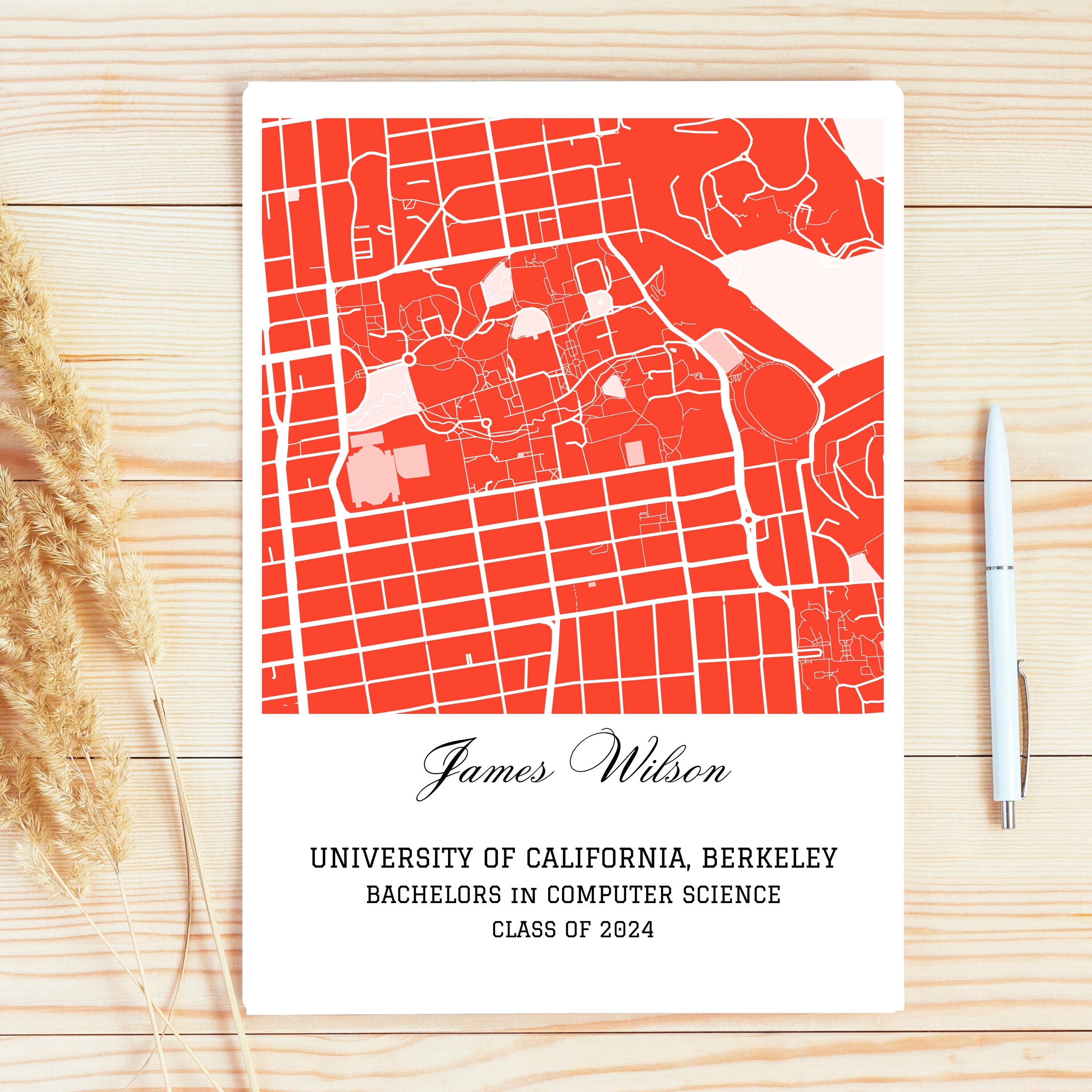 Custom University Map Graduation Gift, Personalized College Campus Map ...