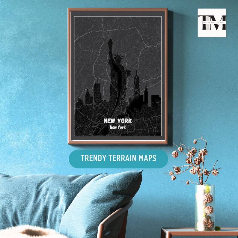 Custom New York Map, NYC Skyline Poster, New York City Skyline ...