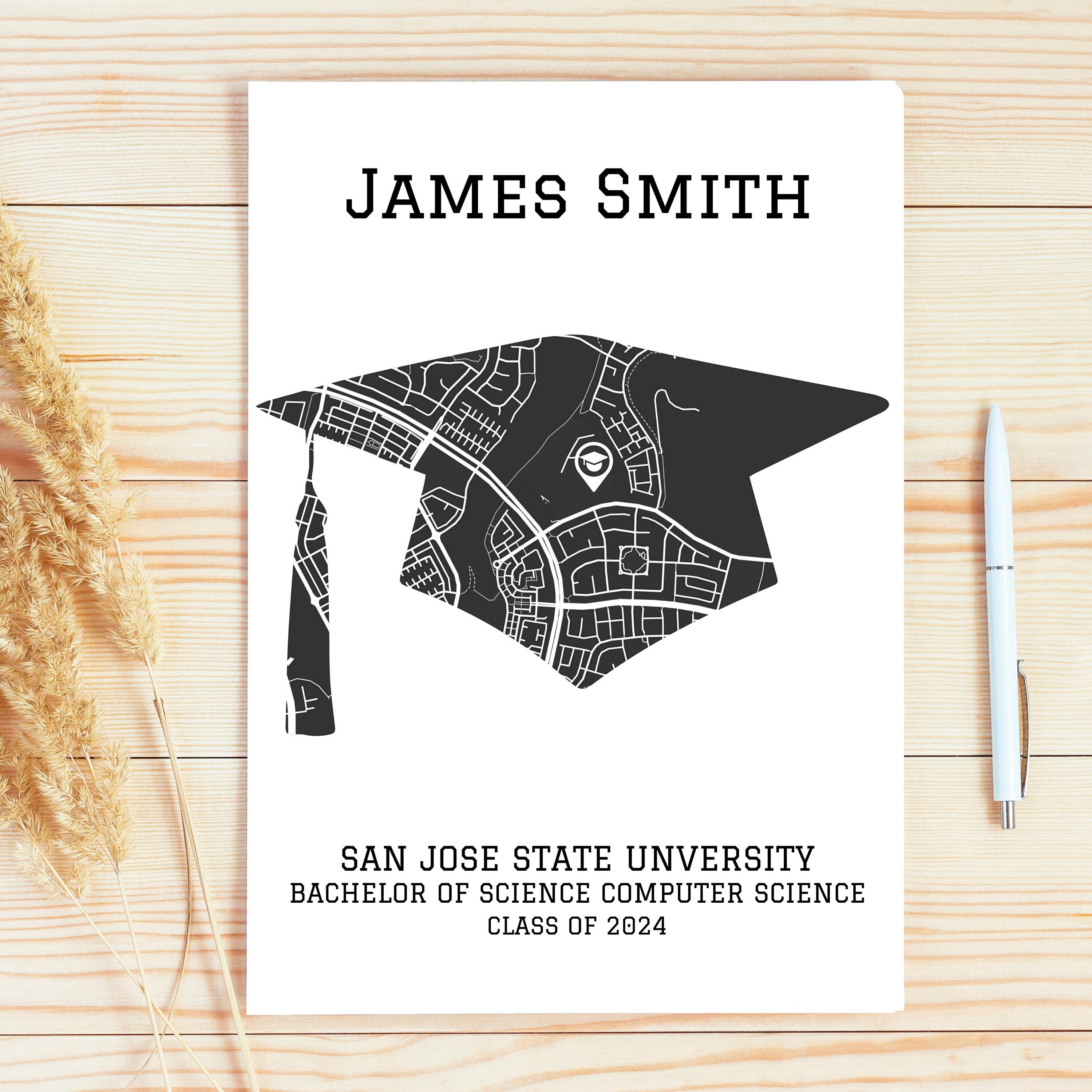 Custom University Map Graduation Gift, Personalized College Campus Map ...