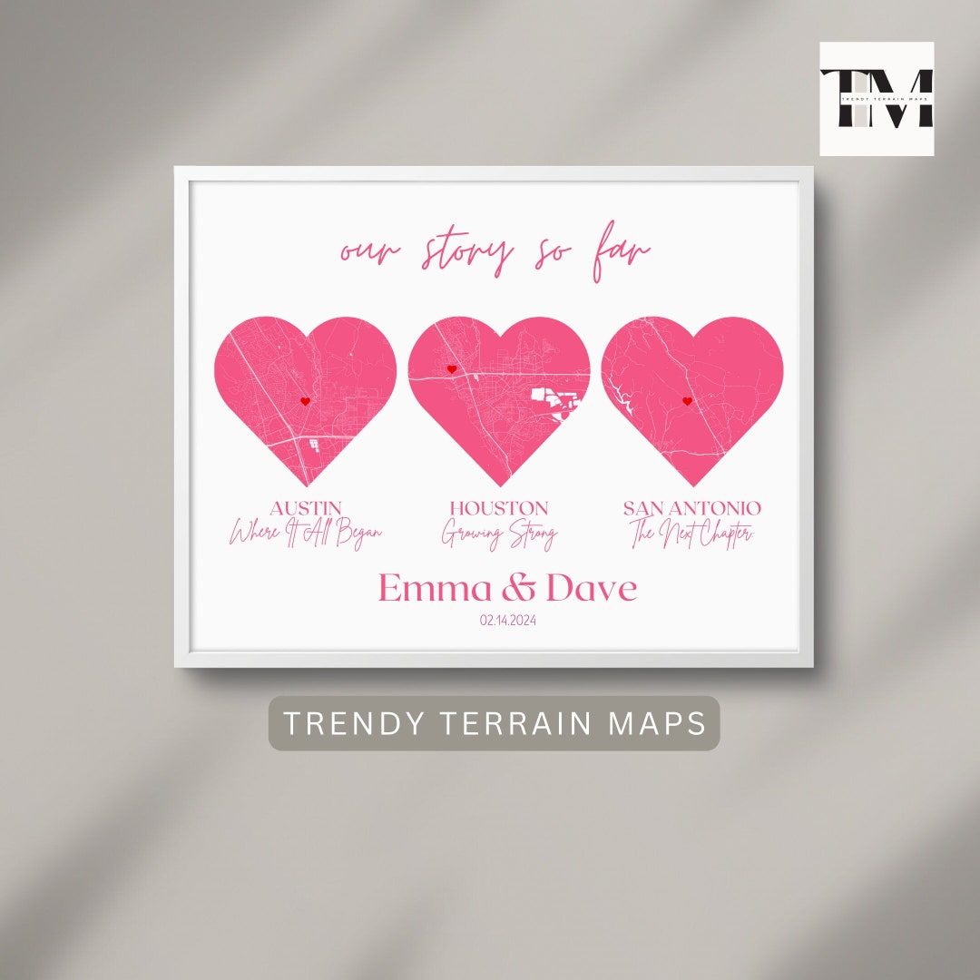 Personalized Heart Map Prints Set of 3 in 1 Custom Wall Art for Home ...