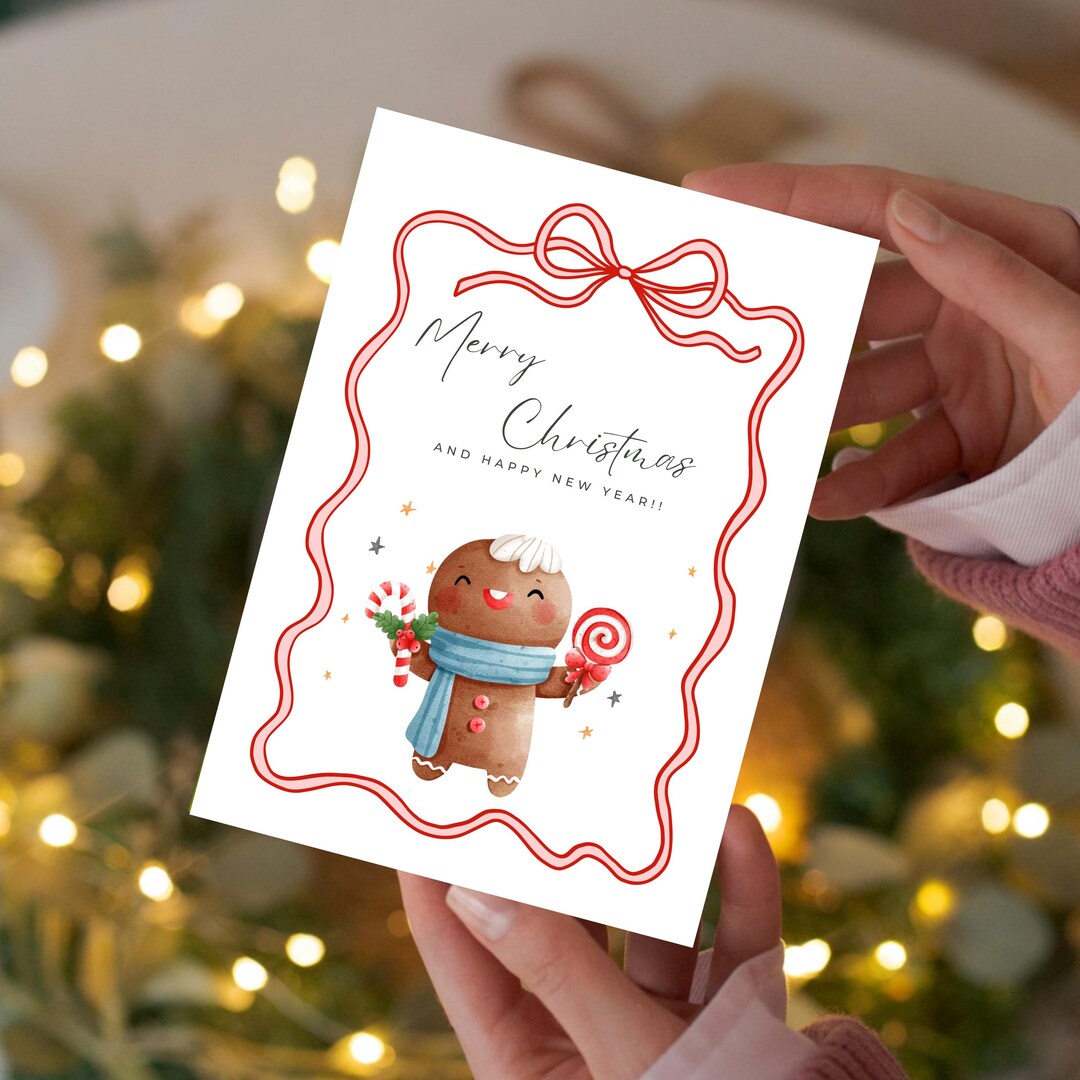 Preppy Gingerbread Man Christmas Cards Set of 6, Watercolor Christmas ...