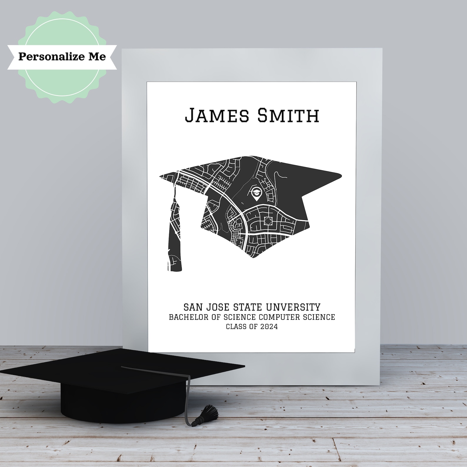Custom University Map Graduation Gift, Personalized College Campus Map ...