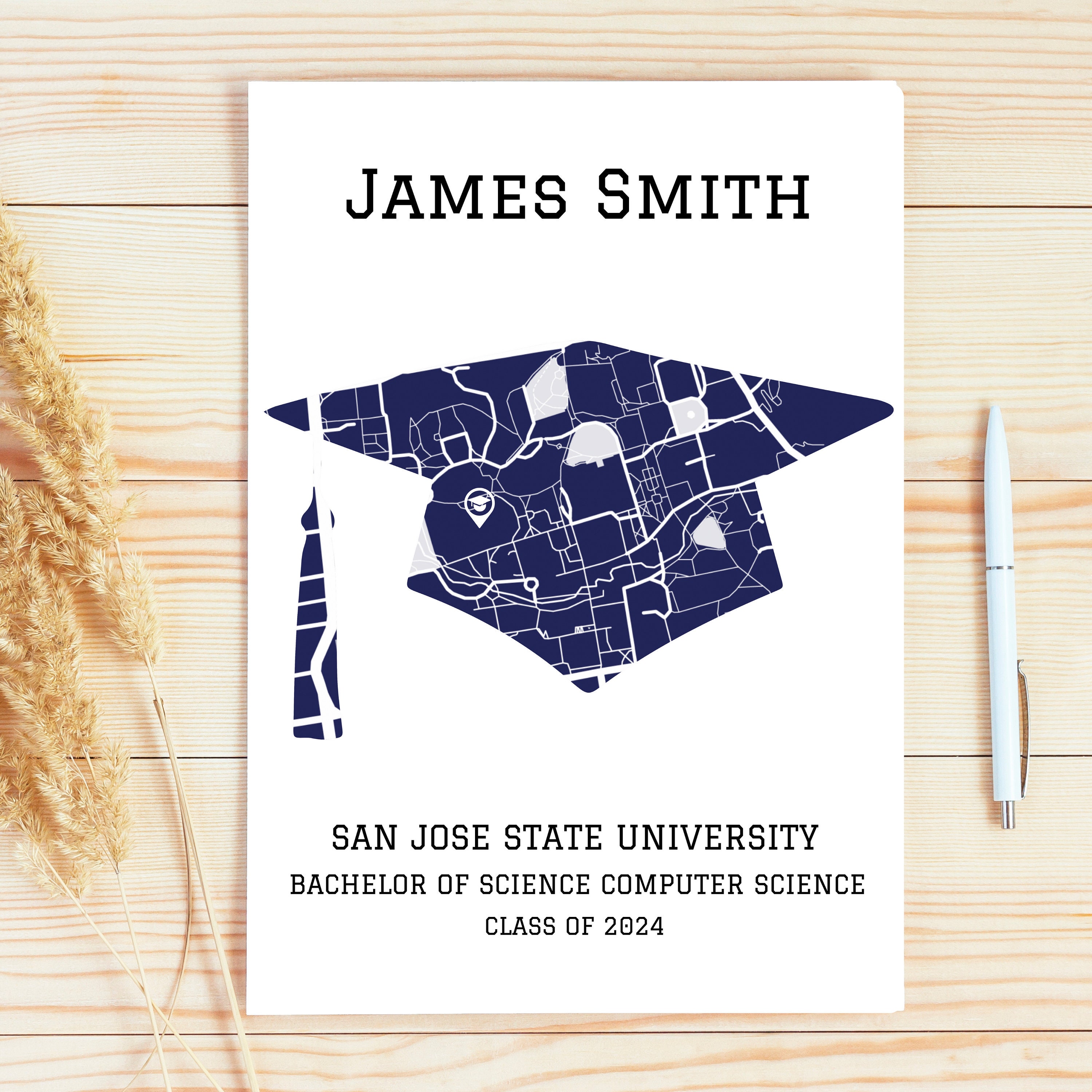 Custom University Map Graduation Gift, Personalized College Campus Map ...