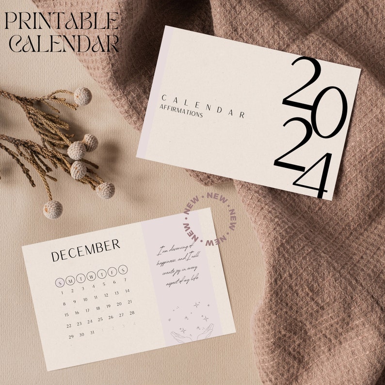 Affirmations Calendar 2024, Printable Calendar, Digital Download ...