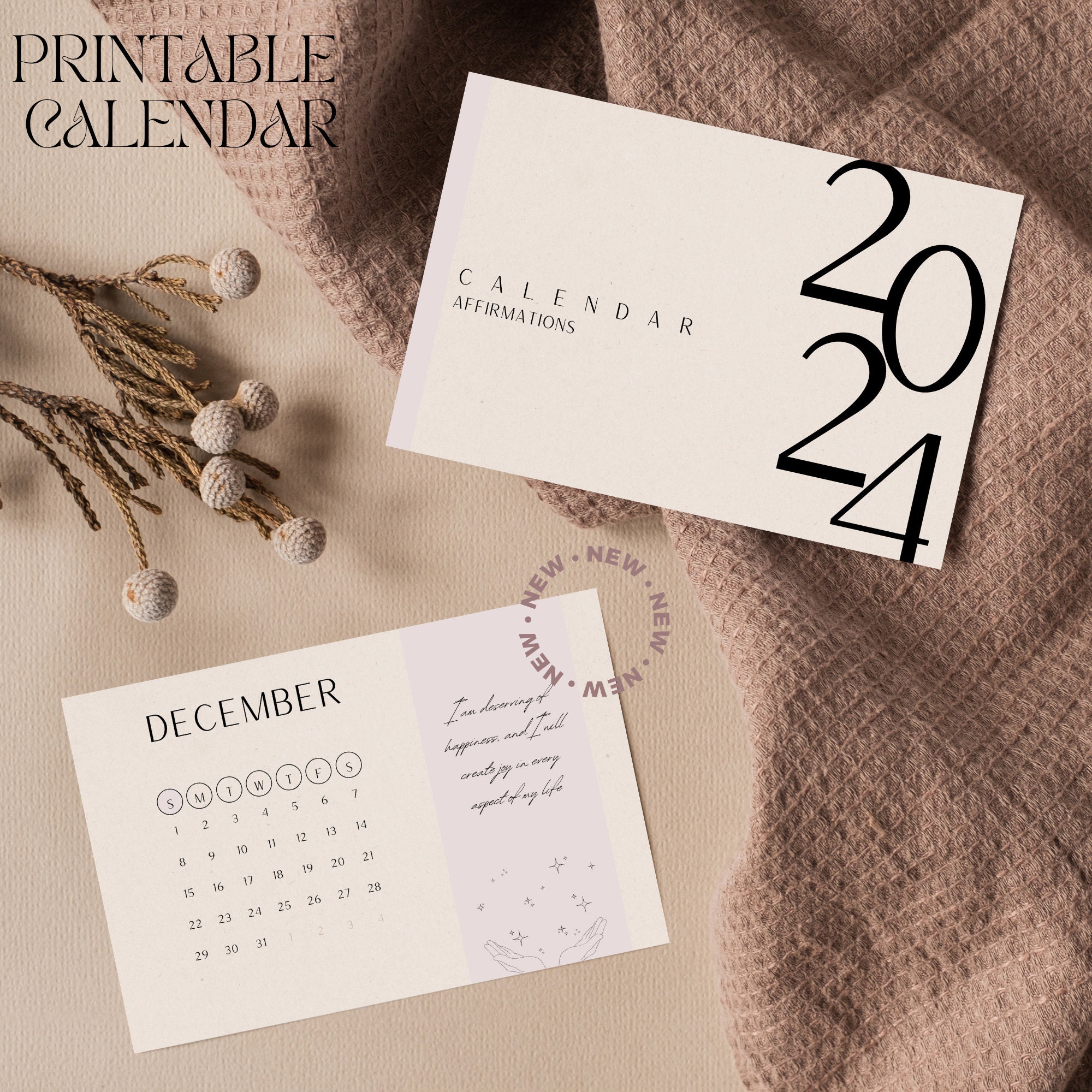 Affirmations Calendar 2024, Printable Calendar, Digital Download ...