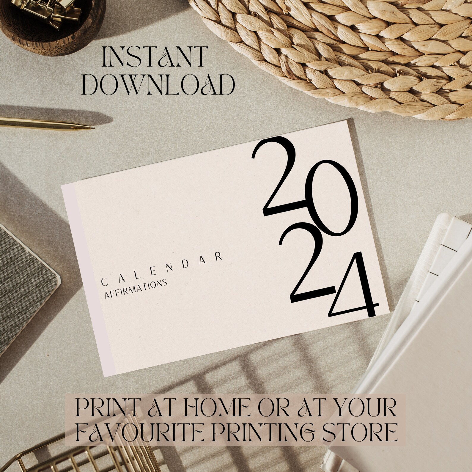 Affirmations Calendar 2024, Printable Calendar, Digital Download ...